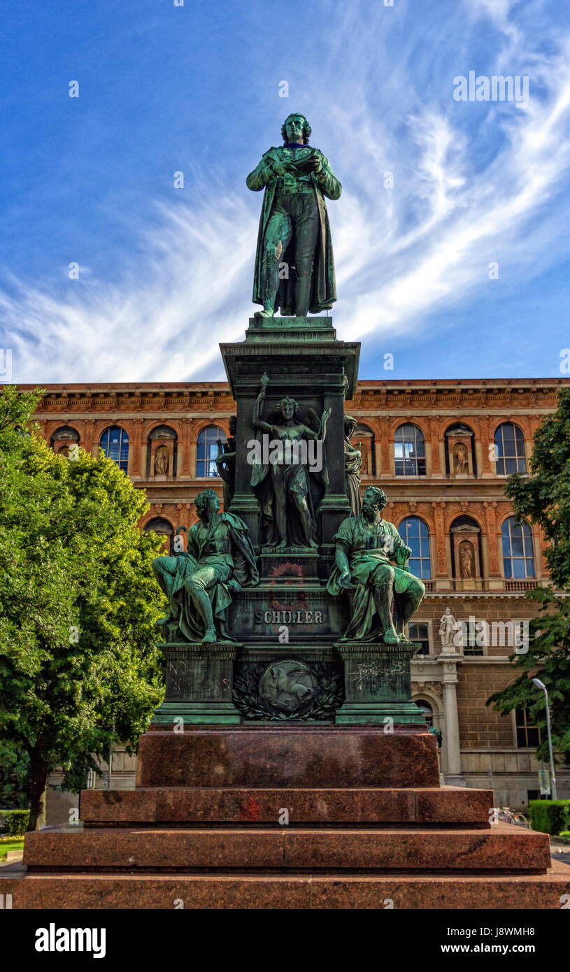 German poet Friedrich Schiller monument on the Schillerplatz square in ...