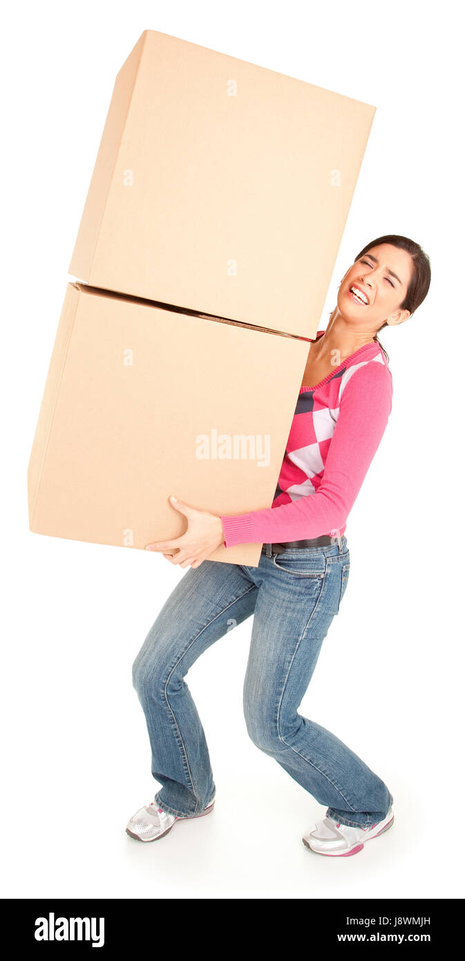 woman, motion, postponement, moving, movement, expression, box, boxes ...
