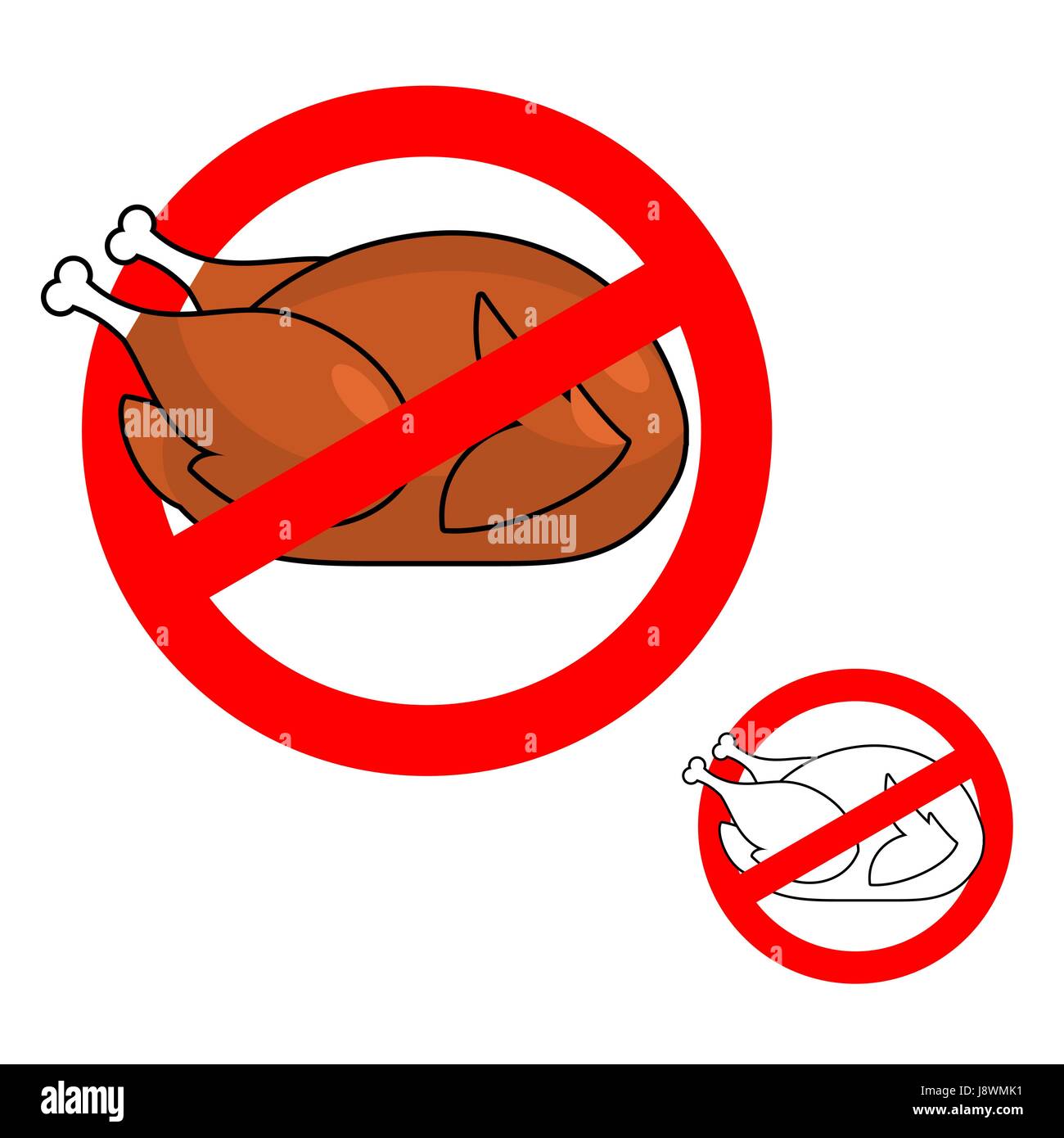 Ban roasted chicken. Prohibited fried food. Red prohibition sign ...