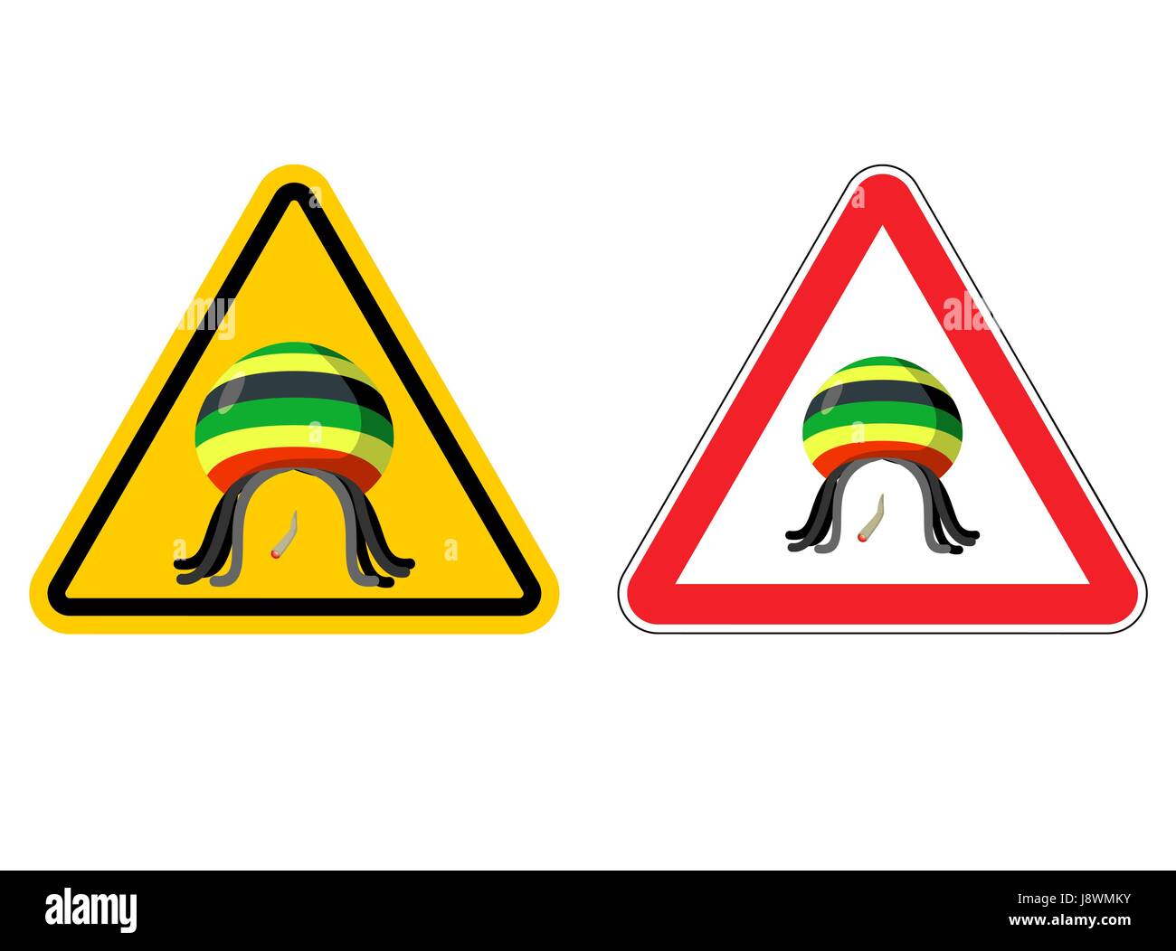 Set funny cartoon caution signs hi-res stock photography and images - Alamy