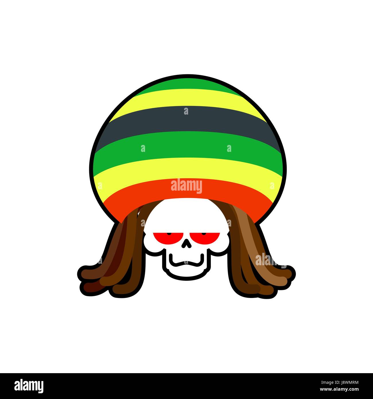 Rasta death. Rastafarian dreadlocks skull and beret. Grim Reaper for ...