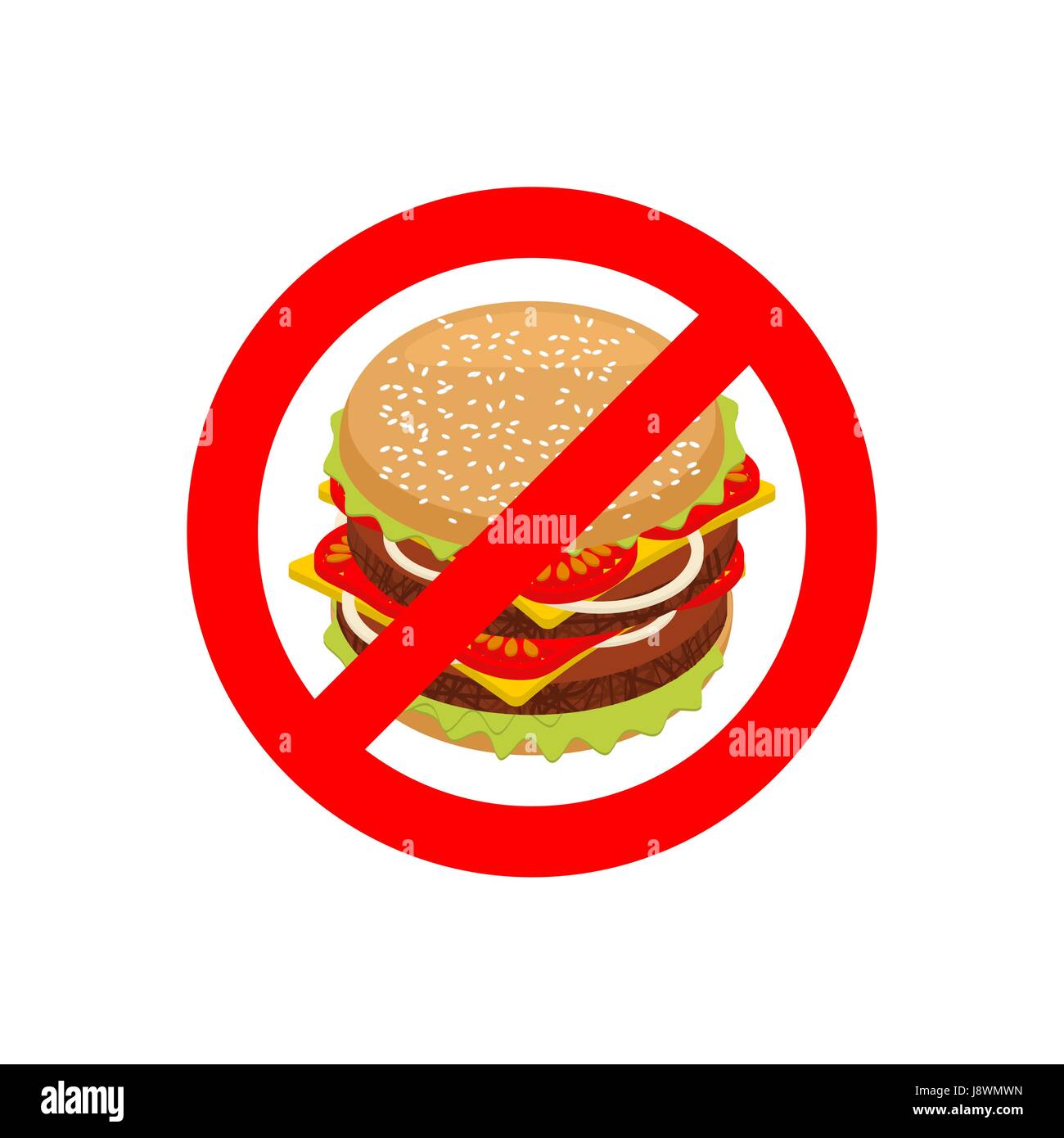Ban hamburger. Stop fast food. Strikethrough juicy burger with cutlets ...