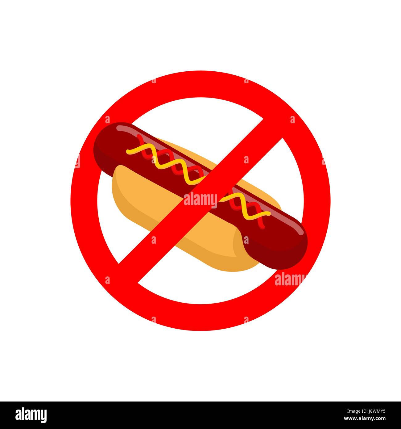 Ban hot dog. Stop fast food. Tasty sausage and bun. Emblem against ...