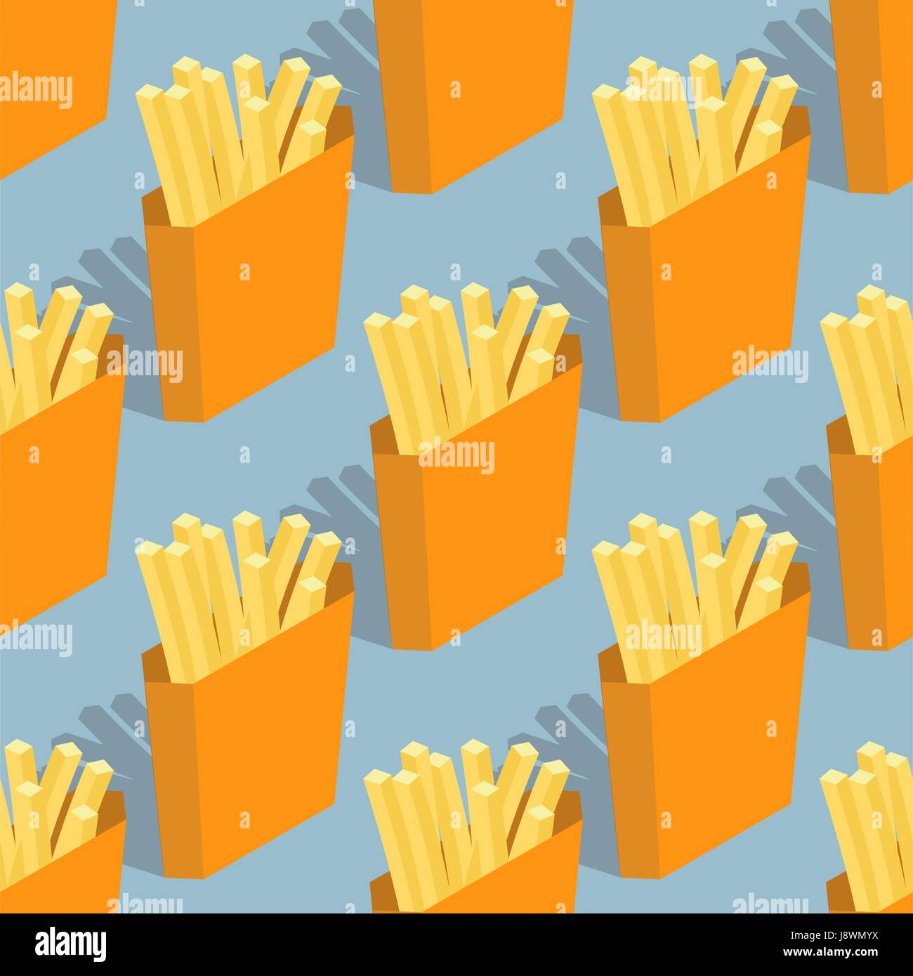 French fries seamless pattern. Sliced potatoes in paper box. fast food ...