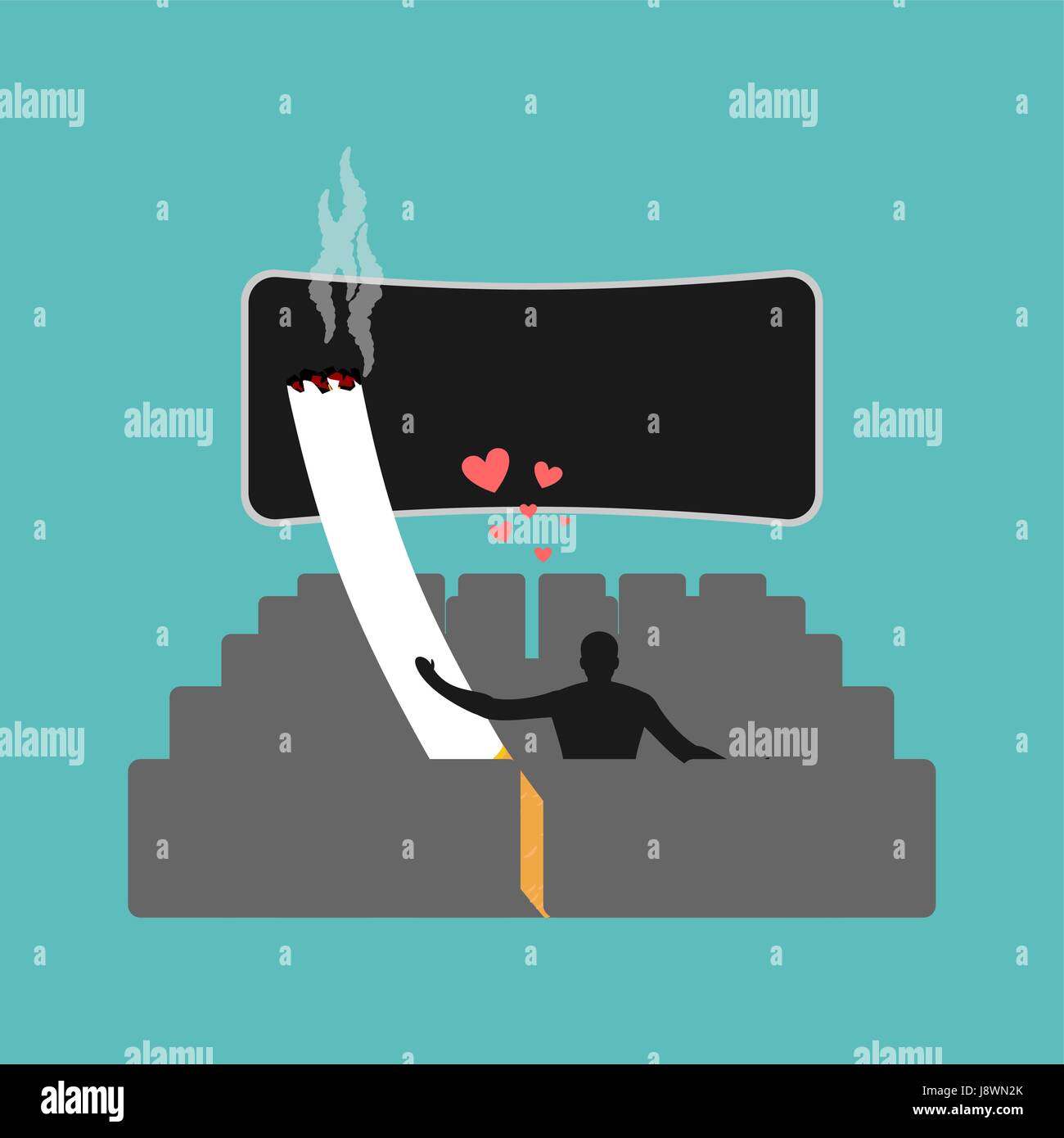 Lover smoke. Man and cigarette in movie. Smoker watch cinema. Nicotine ...