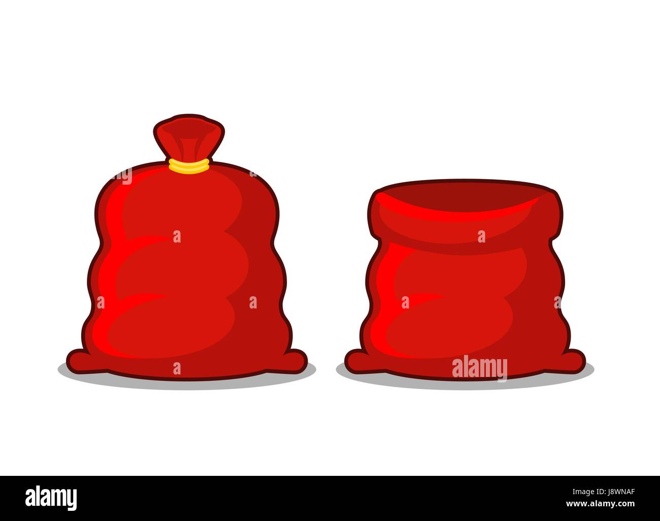 Open and full sack of Santa Claus. Red bag with gifts on white ...