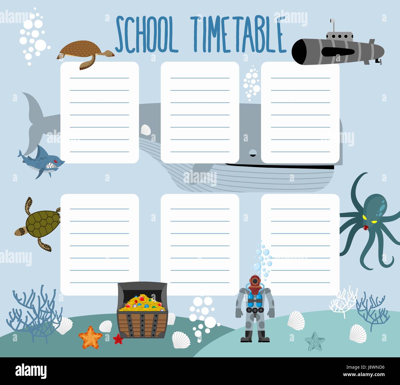 School schedule with underwater world. timetable Lesson plans all week ...