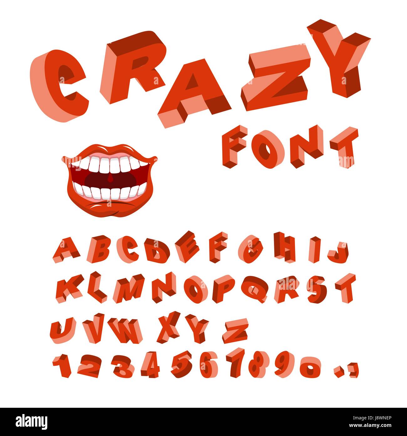 Crazy font. Mad ABC. Different letters. curves alphabet Stock Vector ...