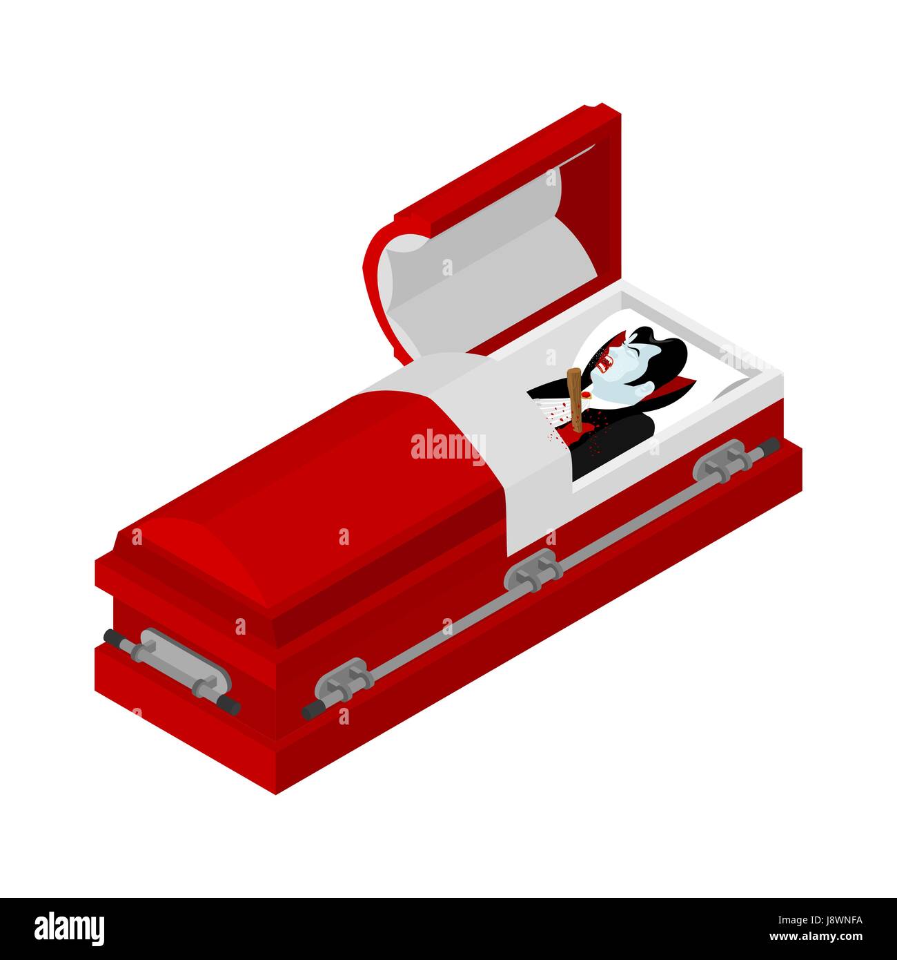 Death of Dracula. Vampire Count in an open coffin. Aspen stake in heart ...