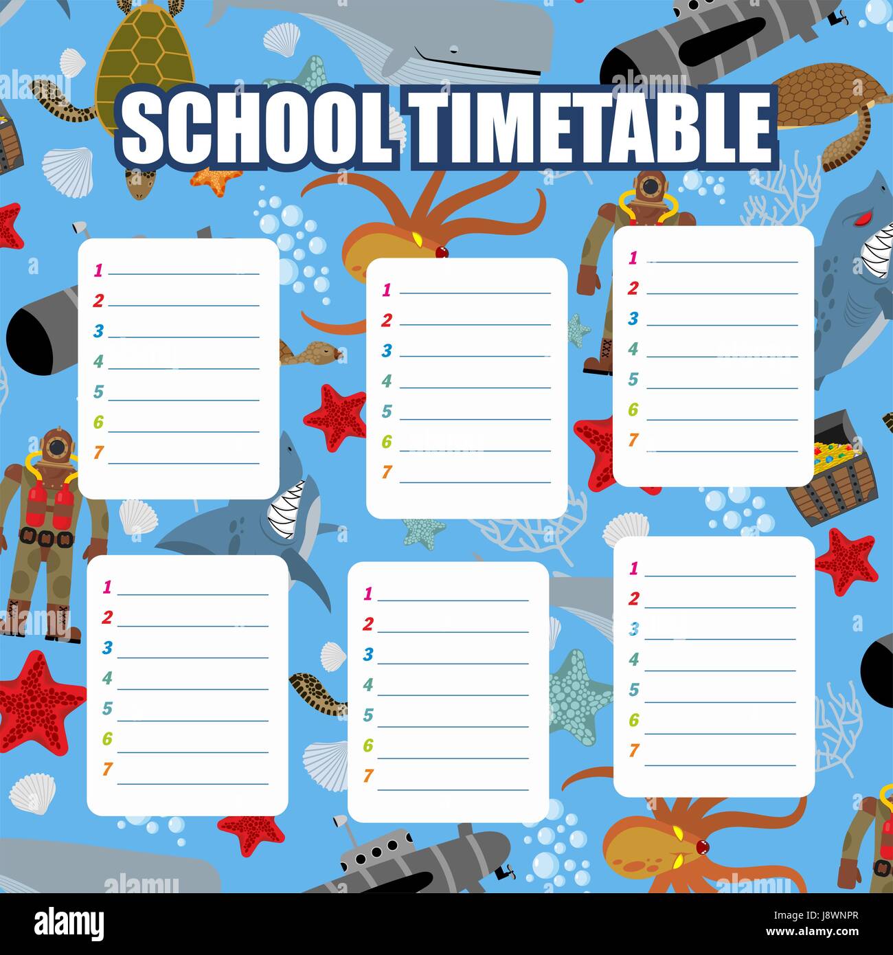School timetable. Schedule. Back to school. Underwater World: Shark and ...