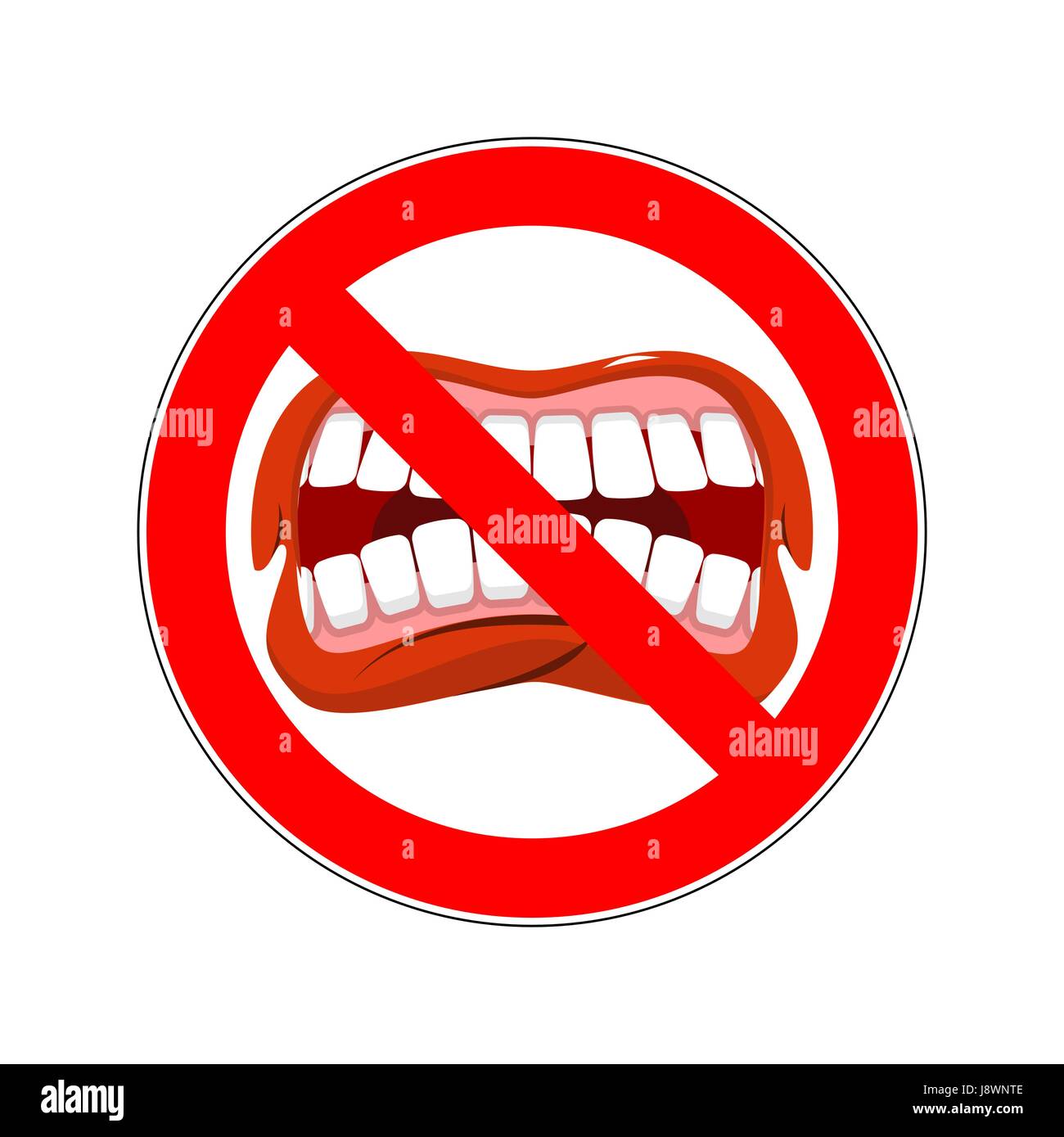 Ban cry. It is forbidden to shout and swear. Crossed-open mouth. Emblem ...