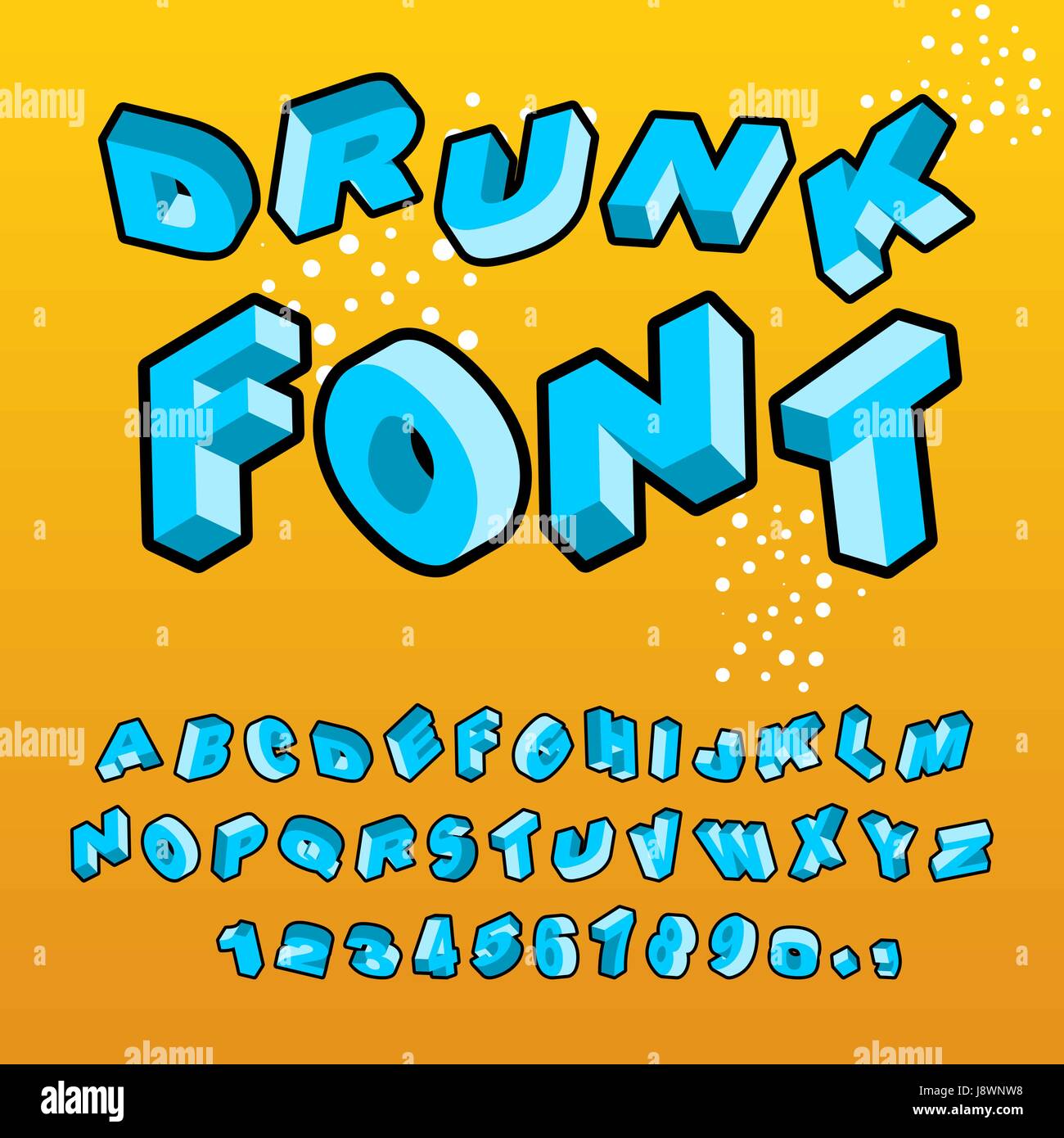Drunk font. Different letters slope. Crazy ABC. curves alphabet Stock ...