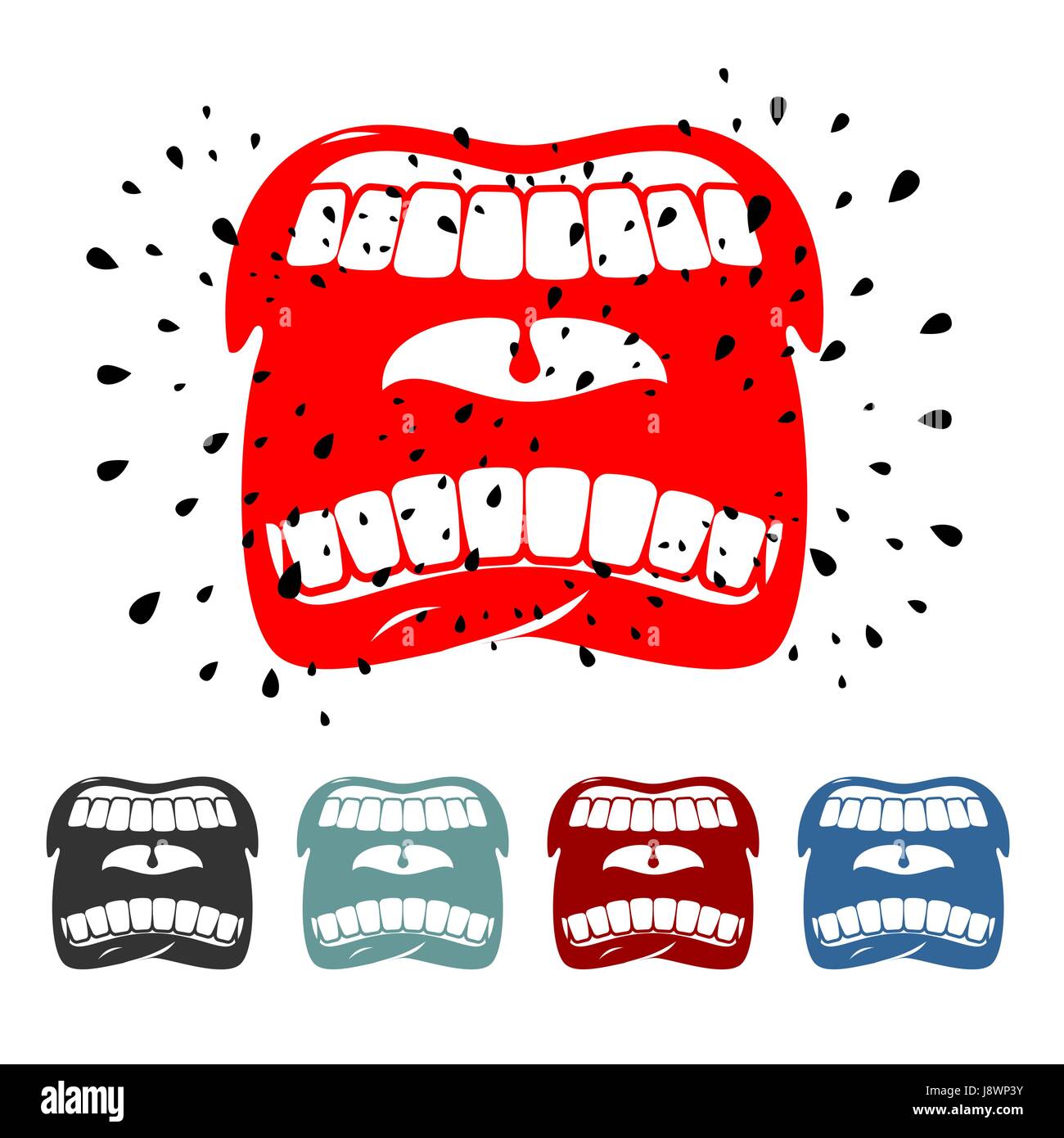 Shout. angry face emotion. Screaming mouth with saliva in flat style ...