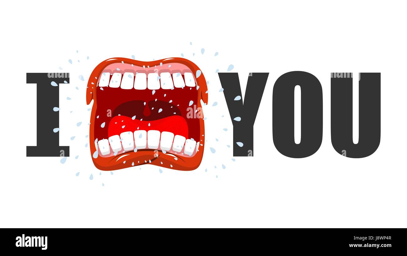 I hate you. shout symbol of hatred and antipathy. Open mouth. Flying ...