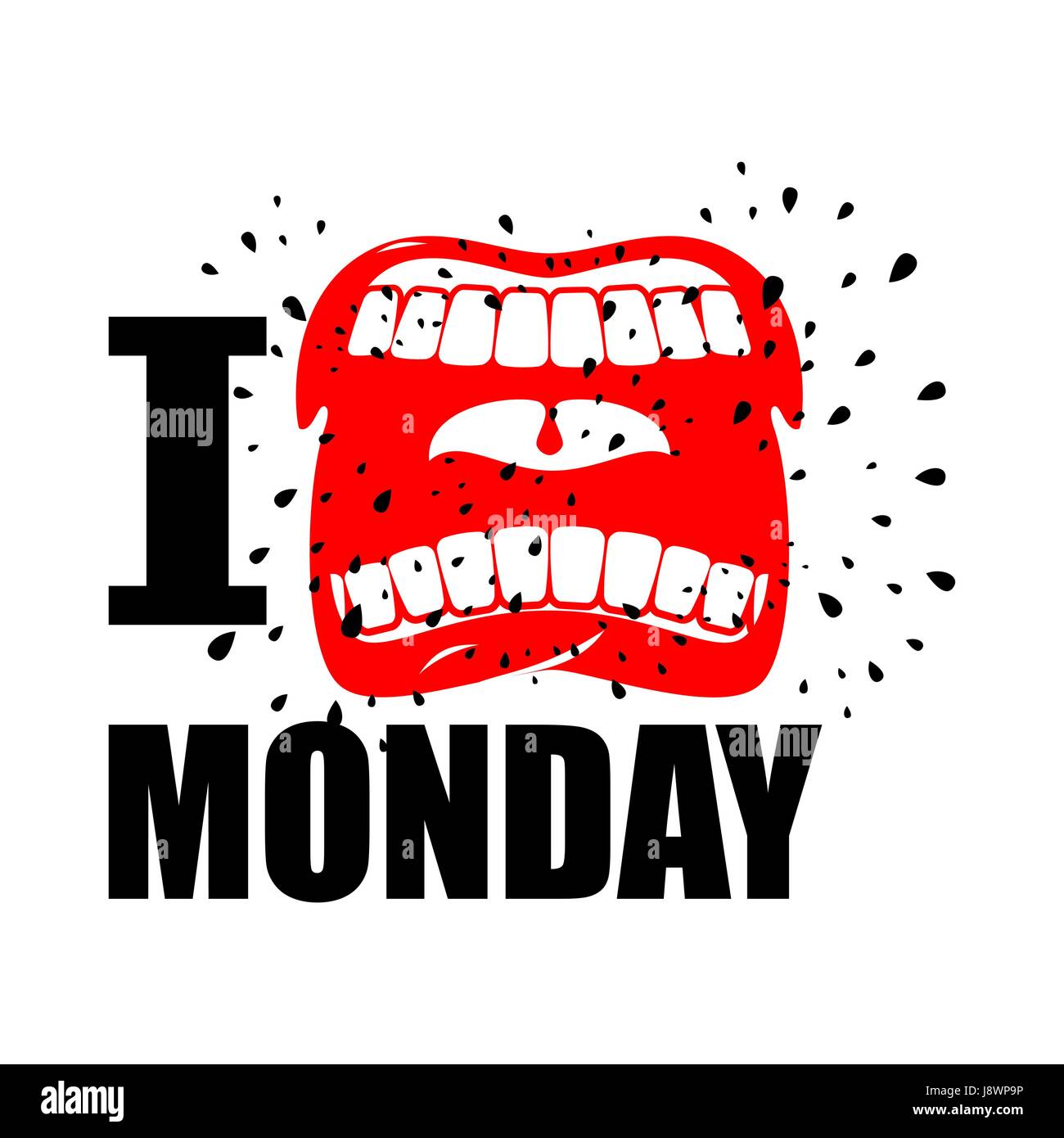 I hate Monday. shout symbol of hatred and antipathy. Open mouth. Flying ...