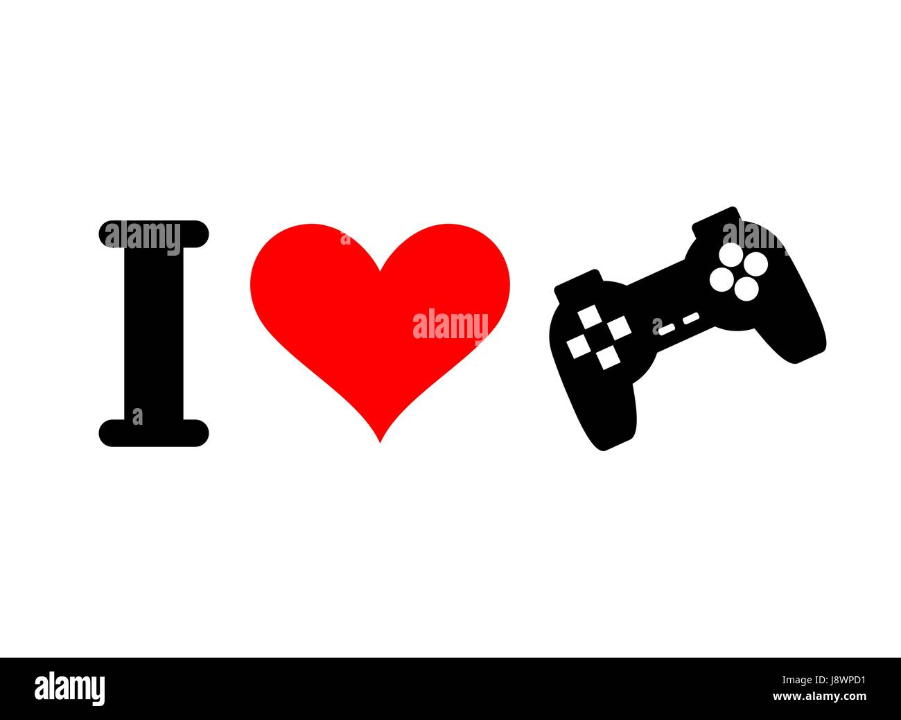 I love games. Heart and gamepad. Logo for players in console. PC ...