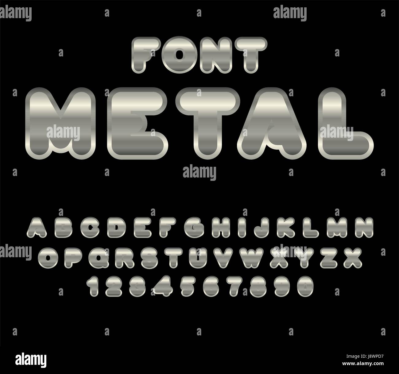 Metal font. ABC of iron. Steel alphabet. Metallic shimmering letters ...