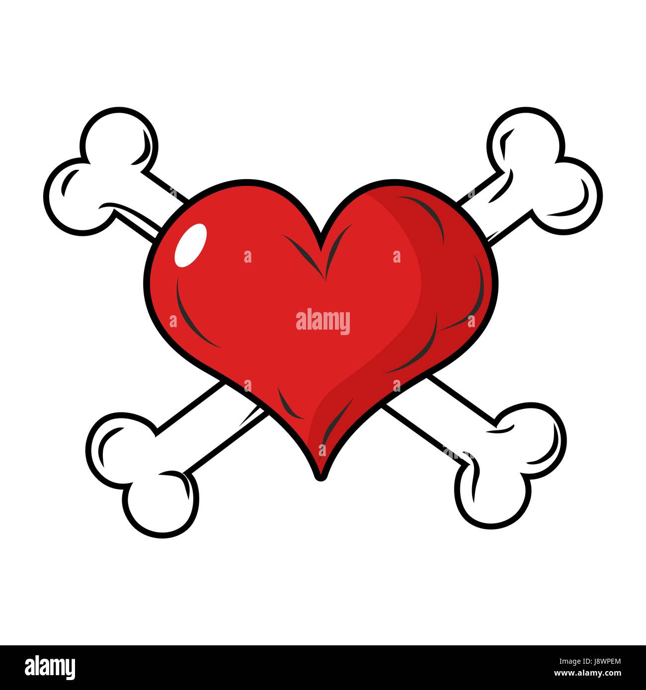 Love and bone. Heart and crossbones. Emblem for Valentines day. Love to ...