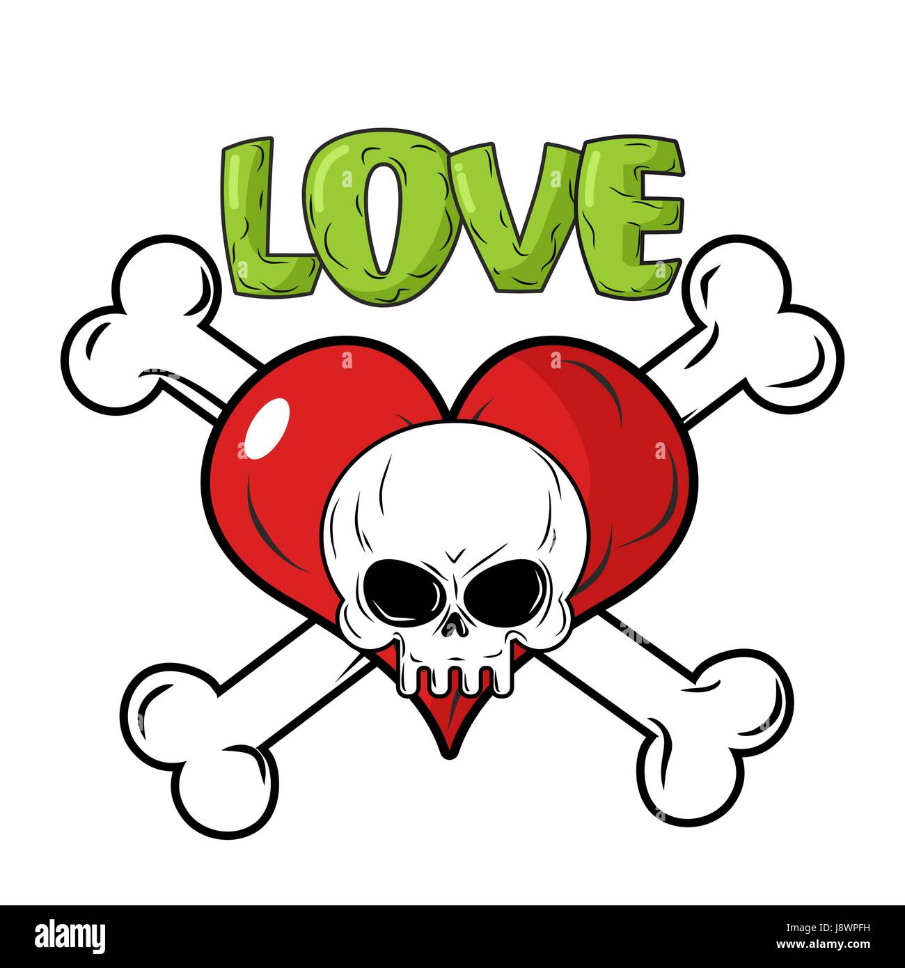 Skull and heart. Love to death is an emblem for feast of St. Valentine ...