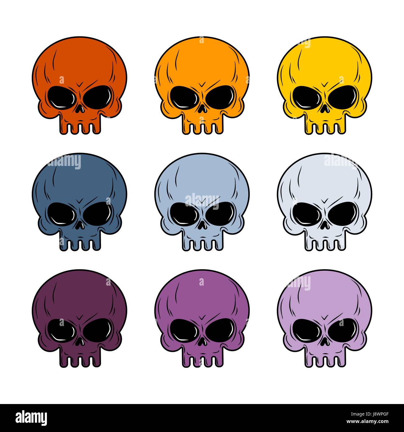 Skull set. Colored skull. Set of multi-colored head skeleton Stock ...