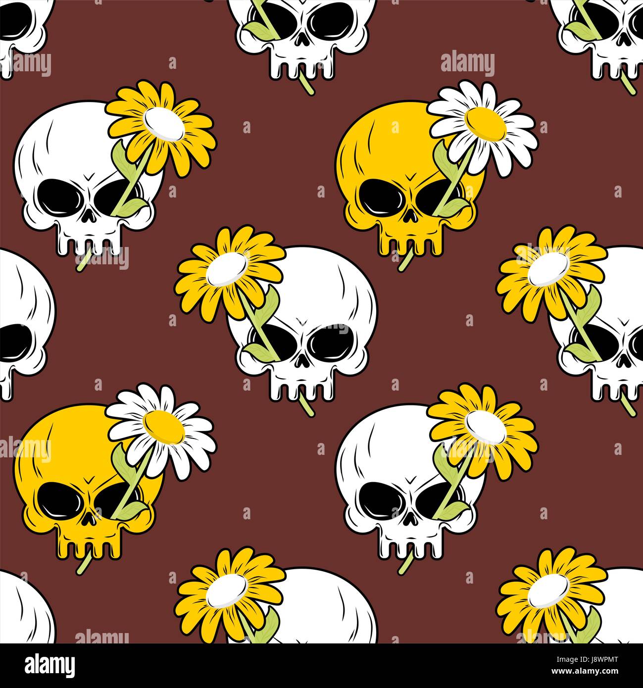 Daisy and skull seamless pattern. Symbol of death and life background ...