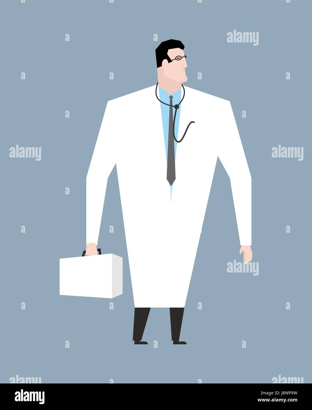 Doctor in white coat. Doc with stethoscope. Medical worker with glasses ...