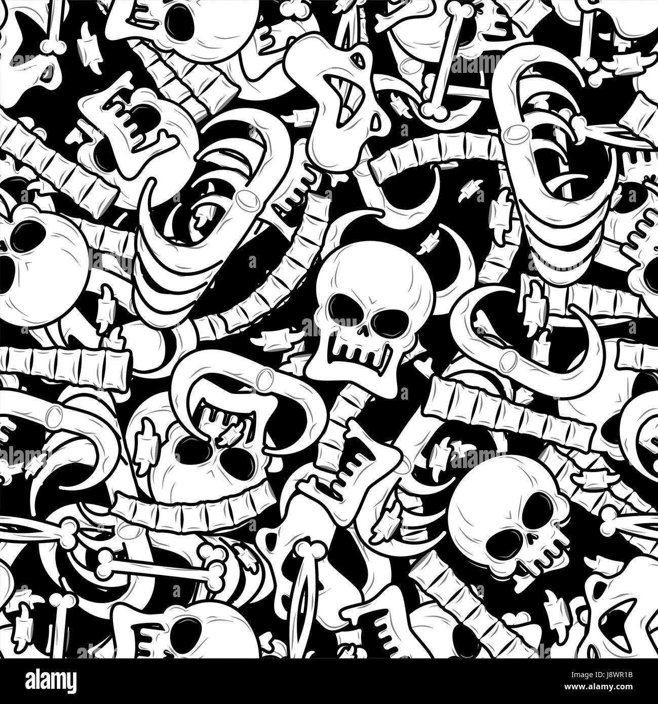 Bones seamless pattern. Skeleton background. Skull ornament. Anatomy ...
