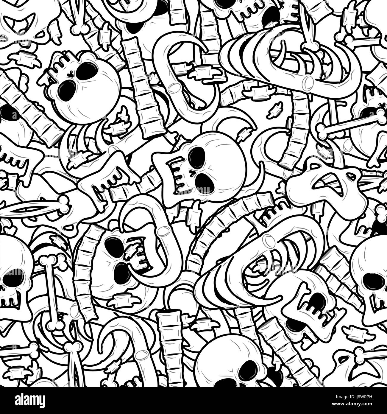 Anatomy texture. Skeleton background. Skull ornament. Bones seamless ...