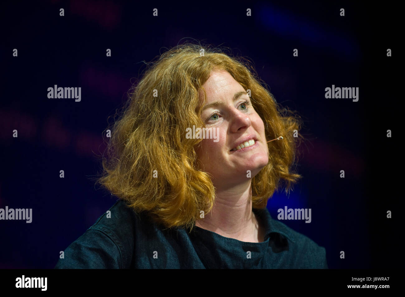 Alys Fowler writer & canal adventurer speaking on stage at Hay Festival ...