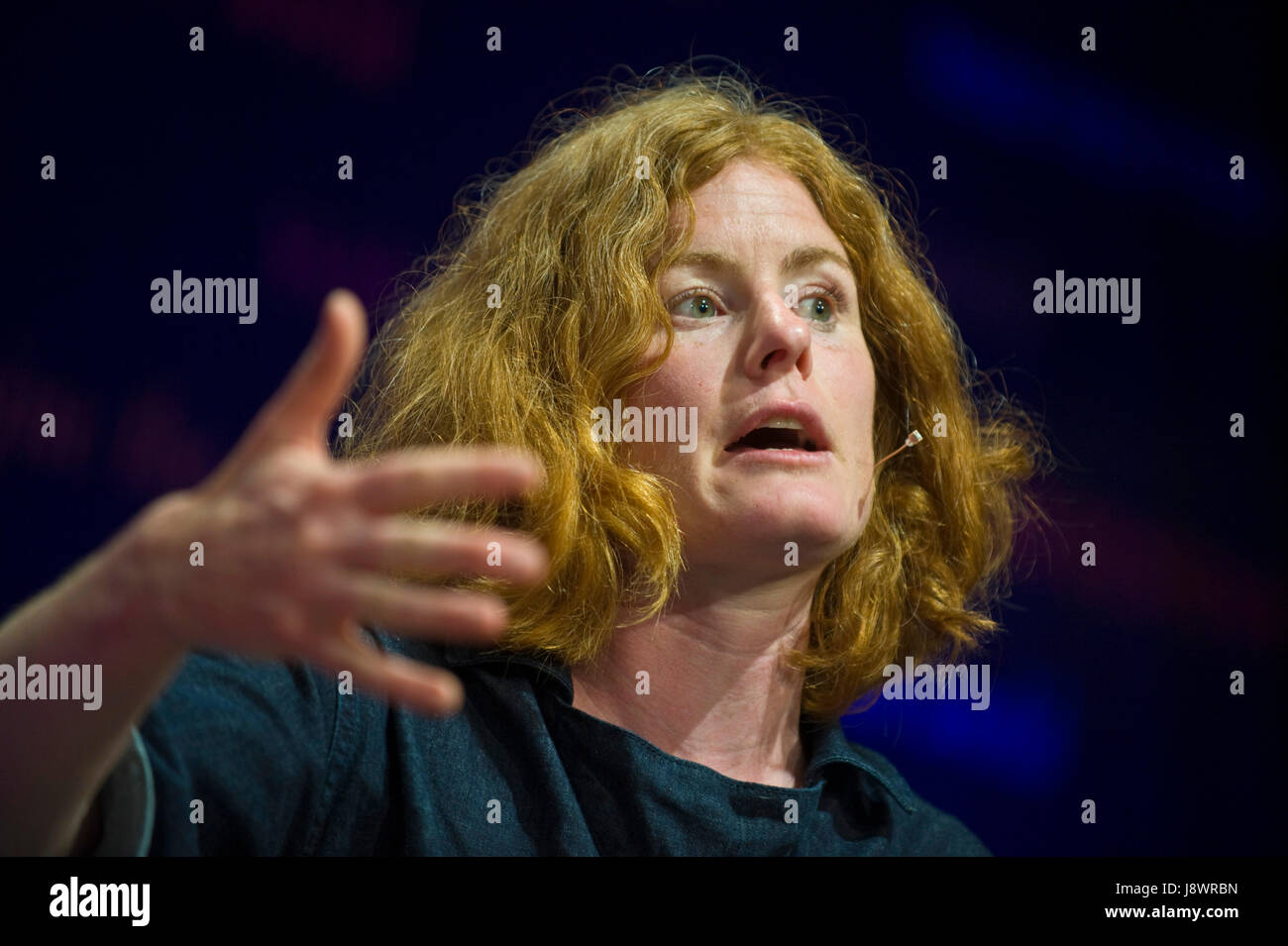 Alys Fowler writer & canal adventurer speaking on stage at Hay Festival ...