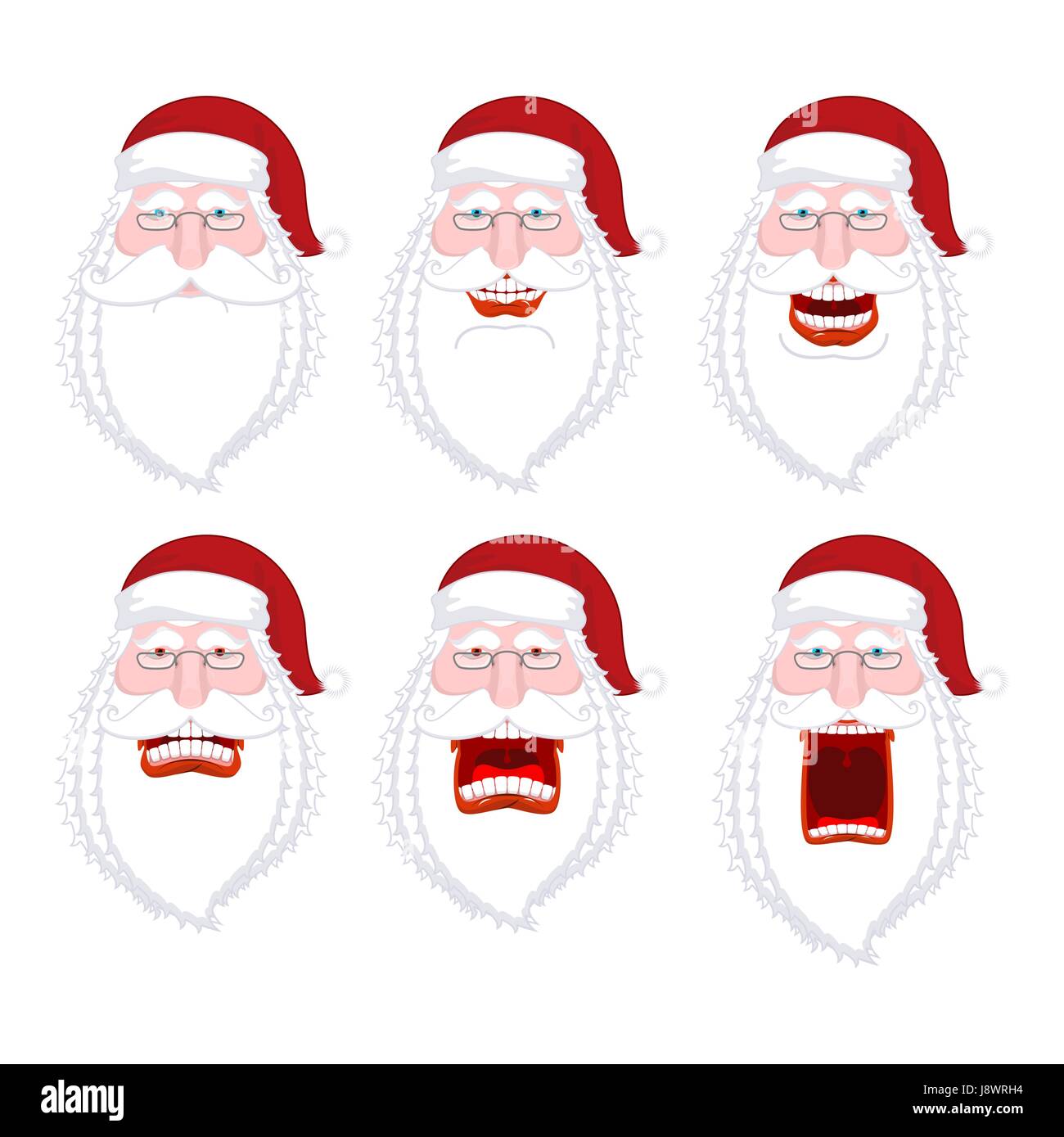 Santa Emoji collection. Santa Claus set of emotions. Angry and funny ...