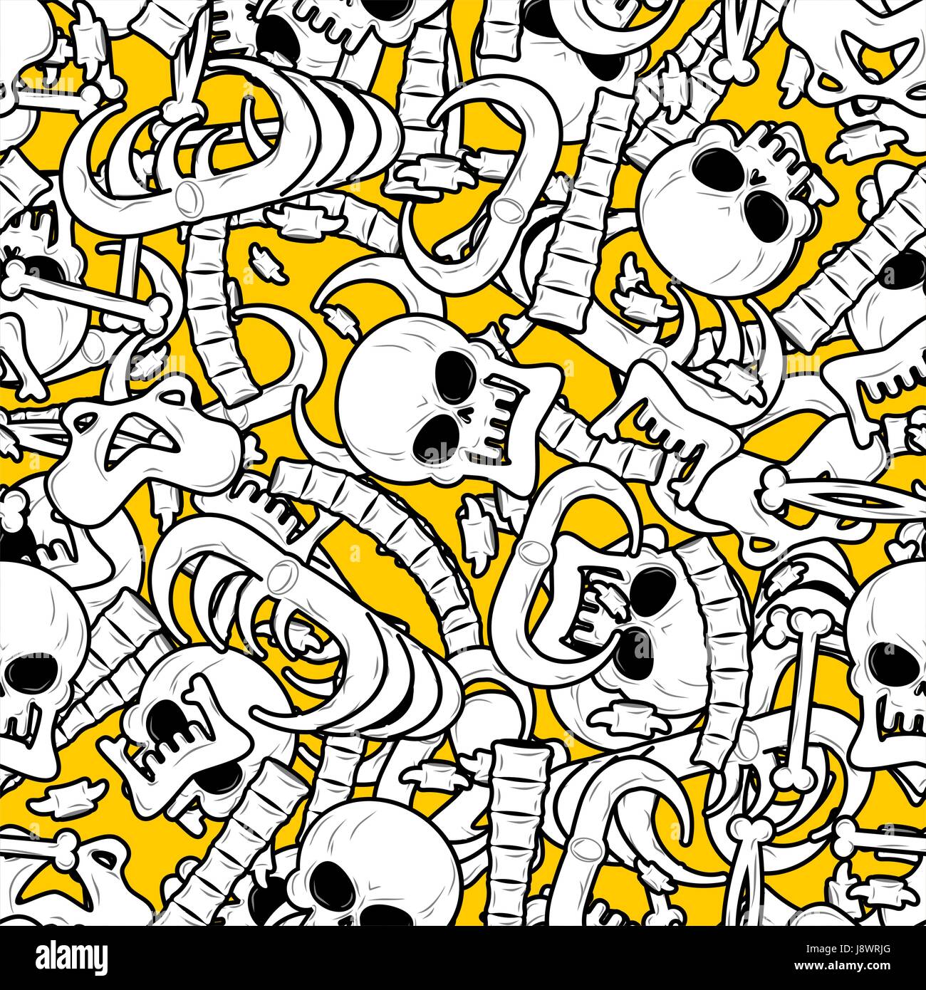 Skeleton background. Bones seamless pattern. Skull ornament. Anatomy ...