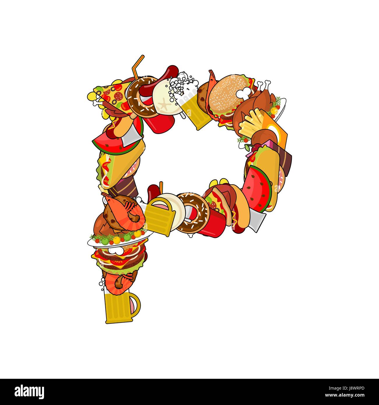 Letter P edible. Alphabet sign of food. Feed concept template elements ...