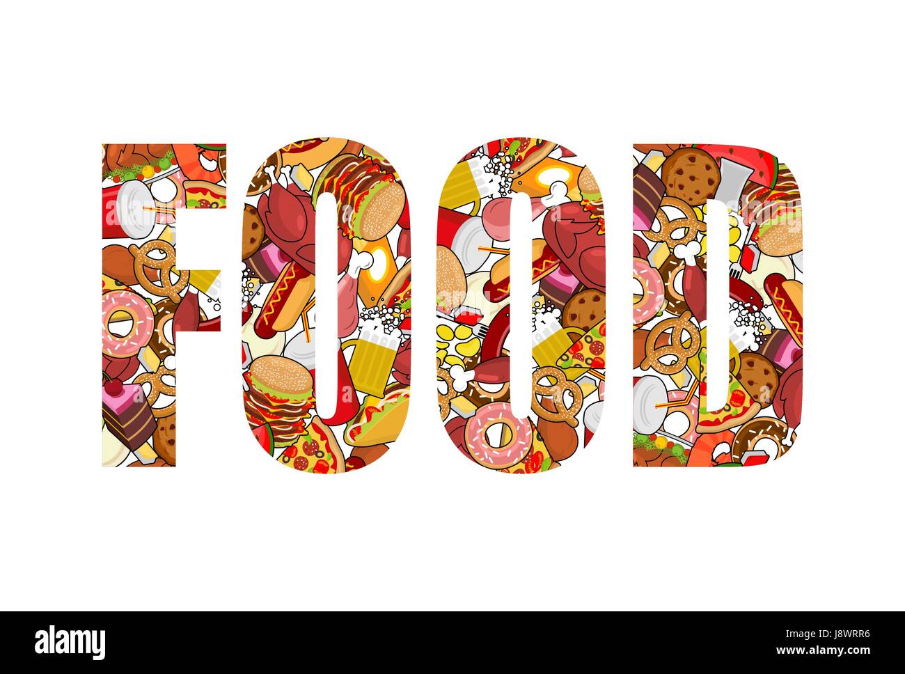 Food typography. Letters of feed. Lettering of meat. Pizza and taco ...