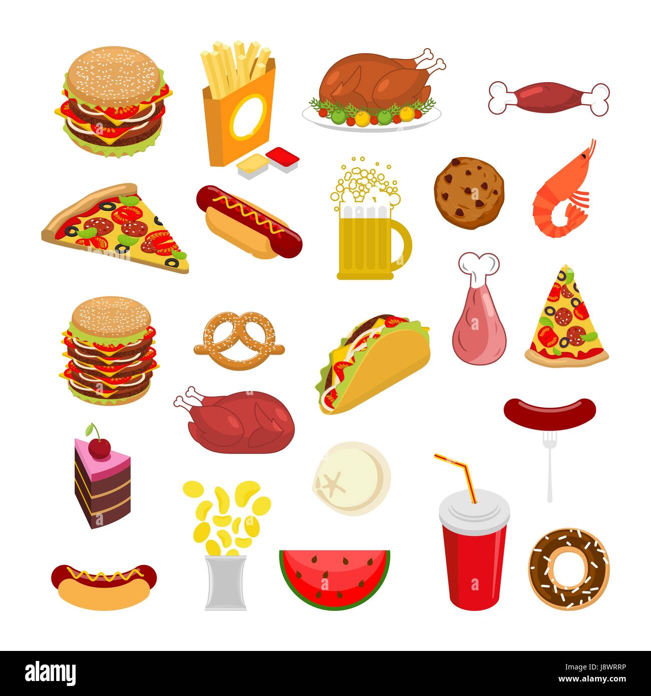 Food set. Signs of feed. Icon Collection of meat. Pizza and tacos ...