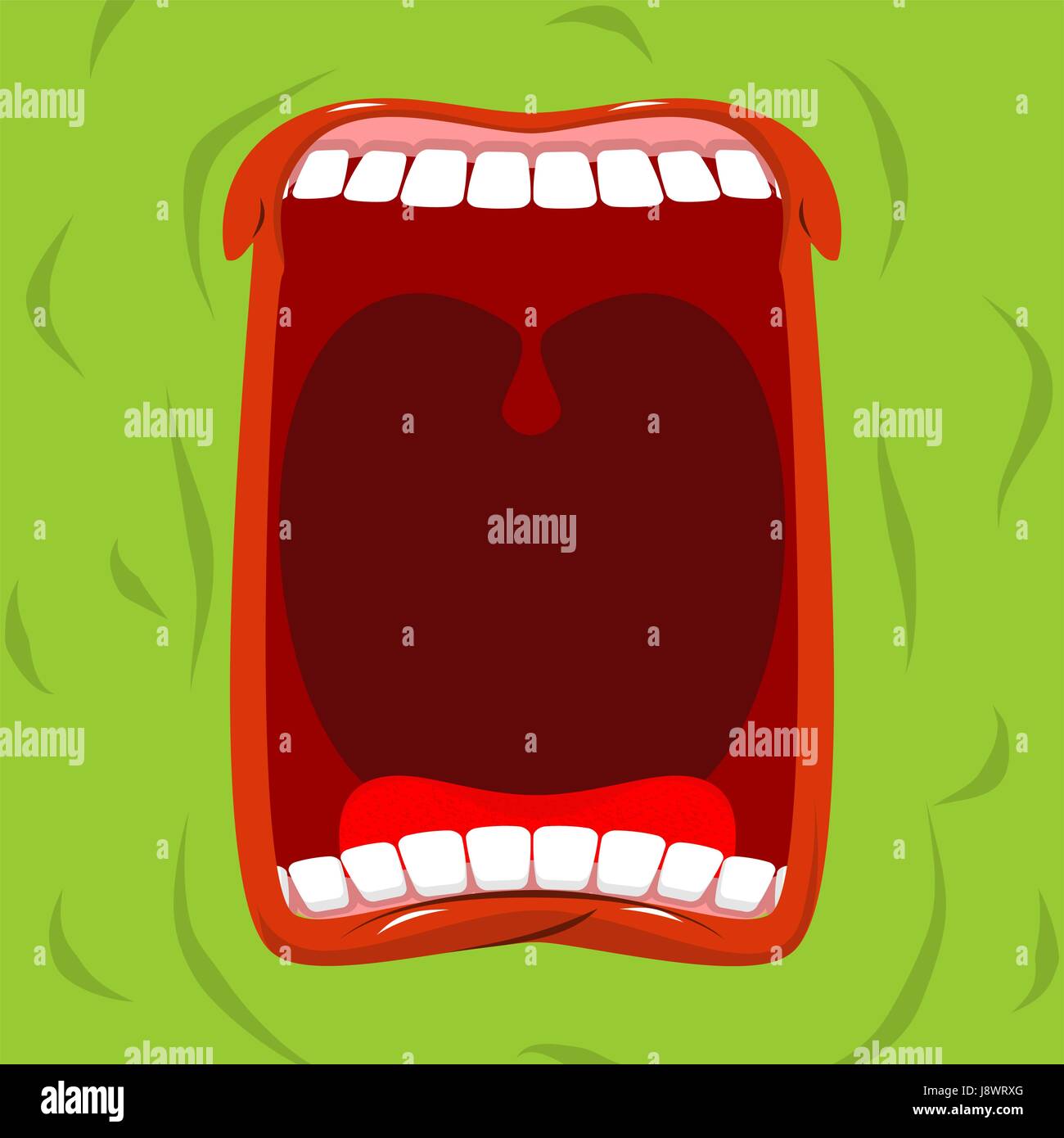 Green monster with his mouth open. Scary ghost shouts. Horrible wraith ...