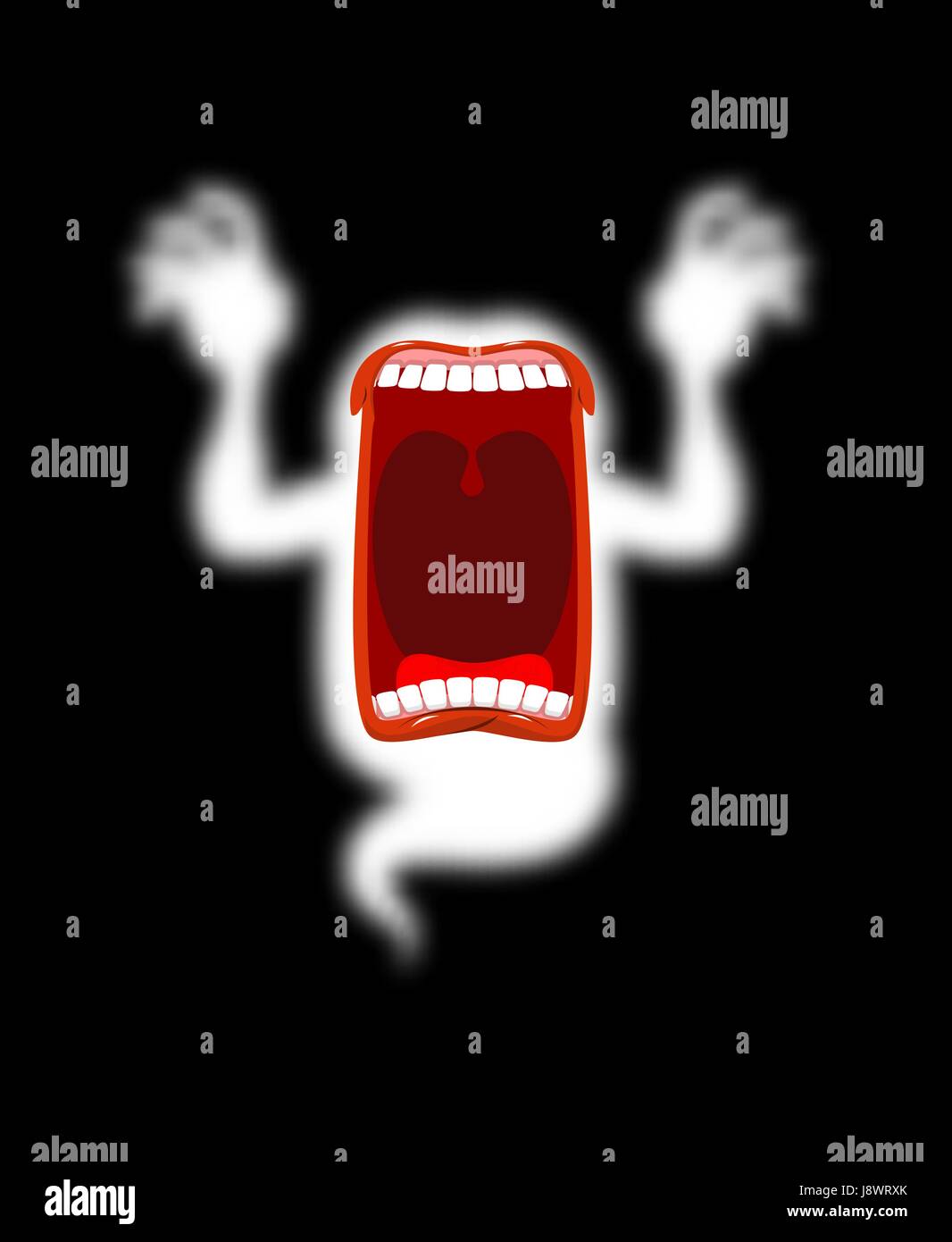 hungry ghost. Scary spook. Horrible ghost frightening screams. Phasing ...
