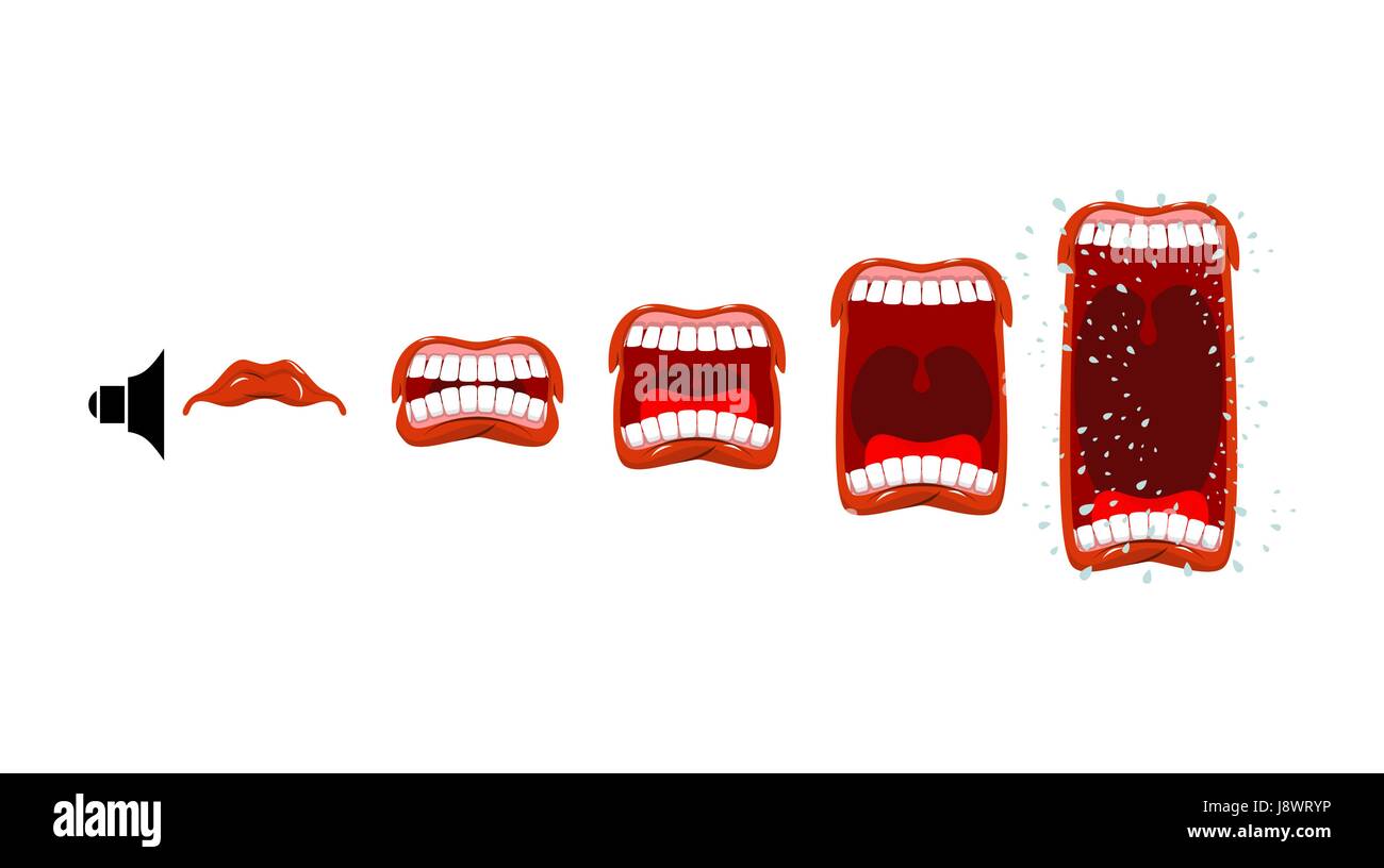 Volume scream. yell level. Changes in sound level. Open mouth with ...