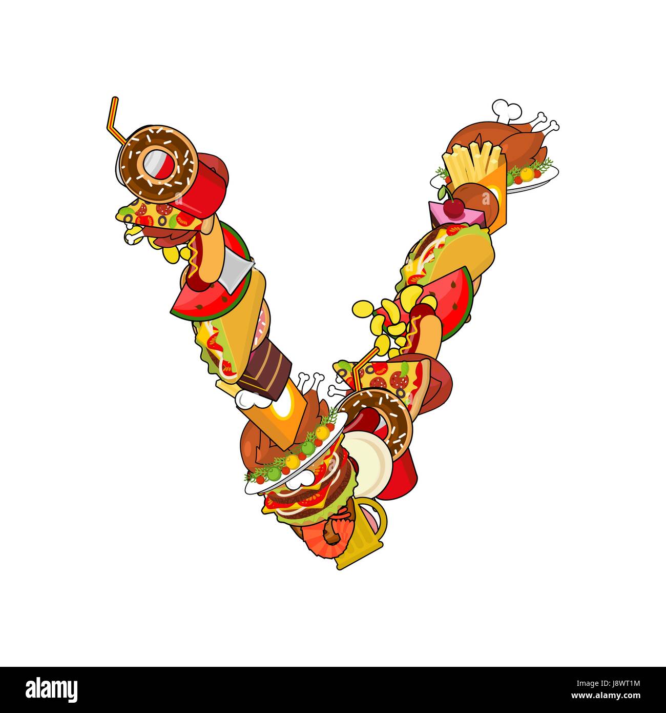 Letter V edible. Alphabet sign of food. Feed concept template elements ...
