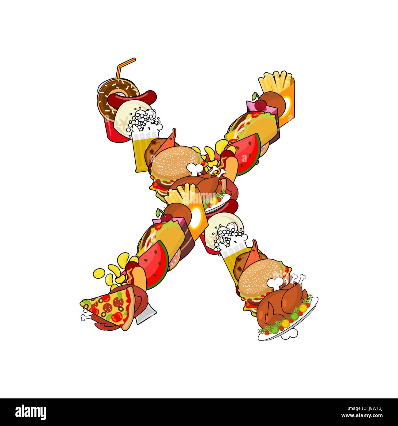 Letter X edible. Alphabet sign of food. Feed concept template elements ...