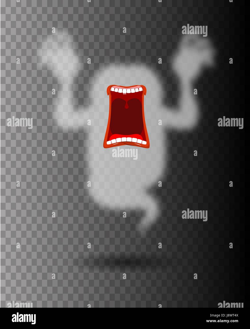 Scary ghost. Phasing transparent monster with an open mouth. hungry ...