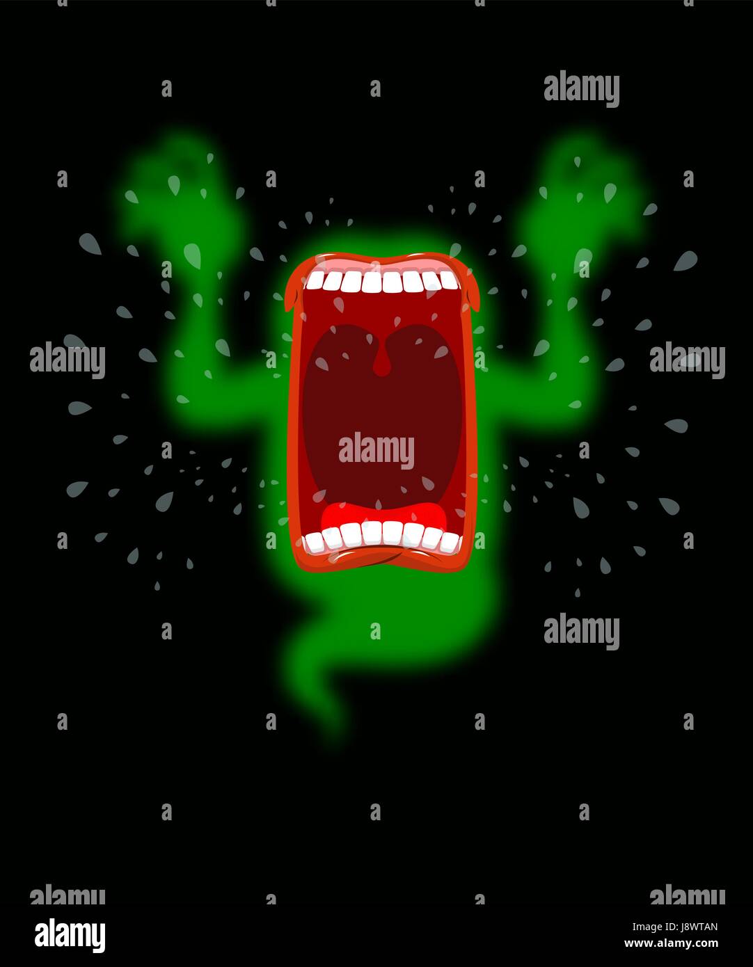 Scary ghost shouts. Horrible wraith frightening screams. Green monster ...
