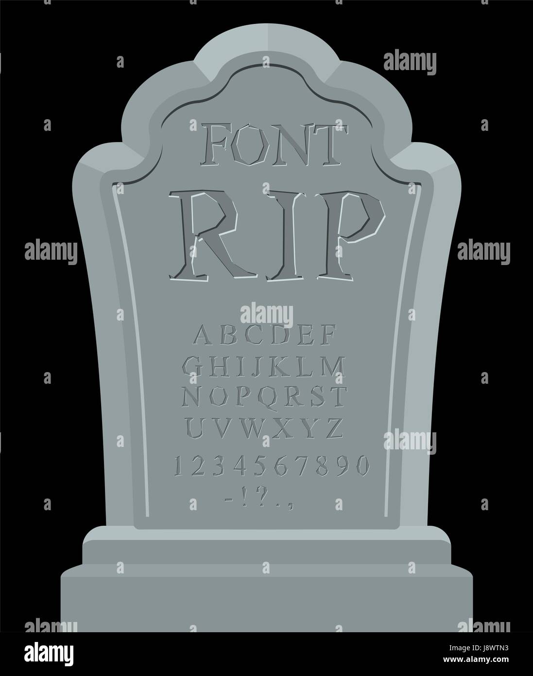 RIP font. Ancient carved on tombstone of ABC. Tomb of alphabet. Set of ...