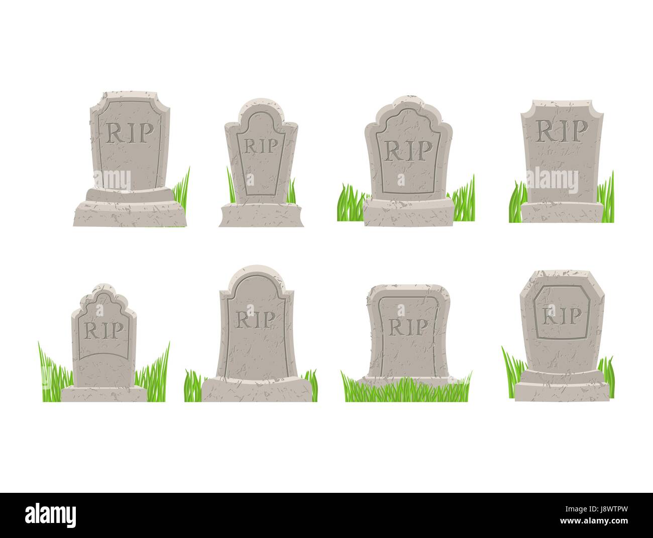 Gravestones set. Old Tomb Collection. Ancient RIP. Grave on white ...