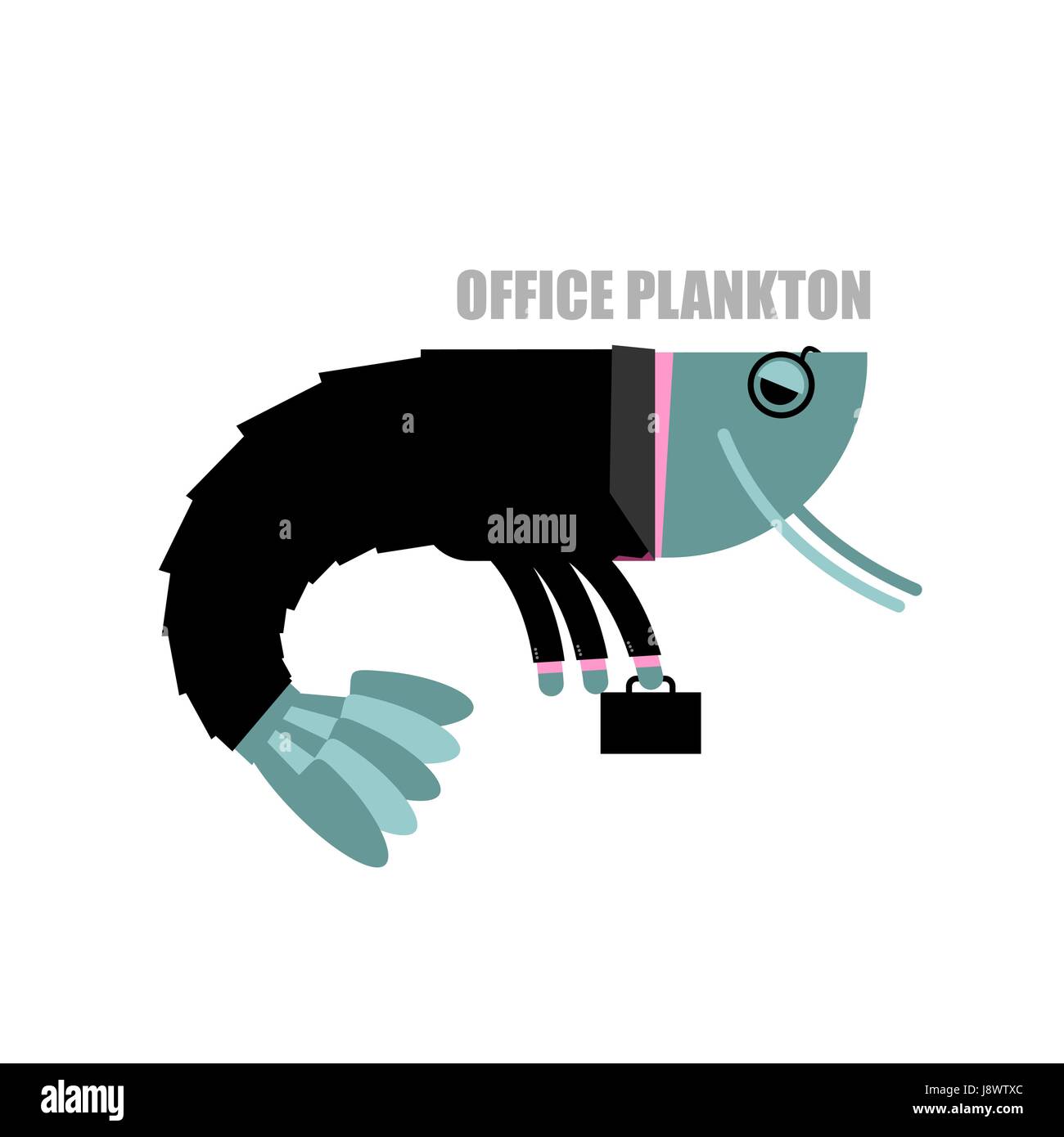 Office plankton. Shrimp in business suit and briefcase. Marine animal ...