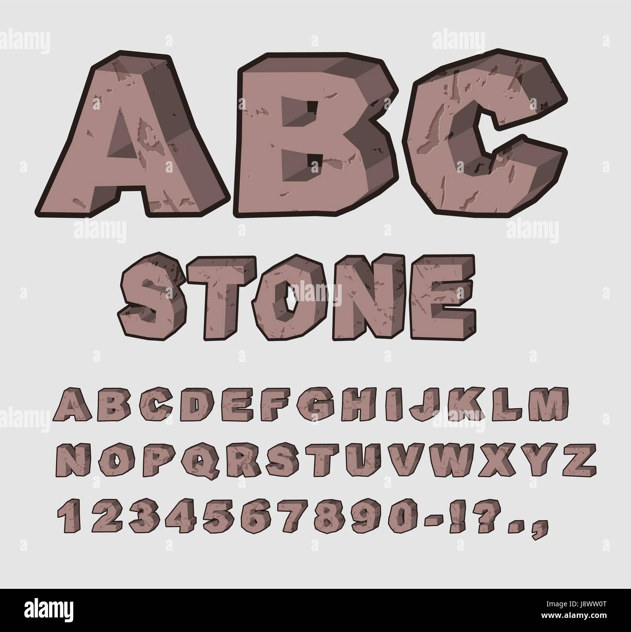 Stone ABC. Rock font. Set of letters from brown calculus with cracks ...