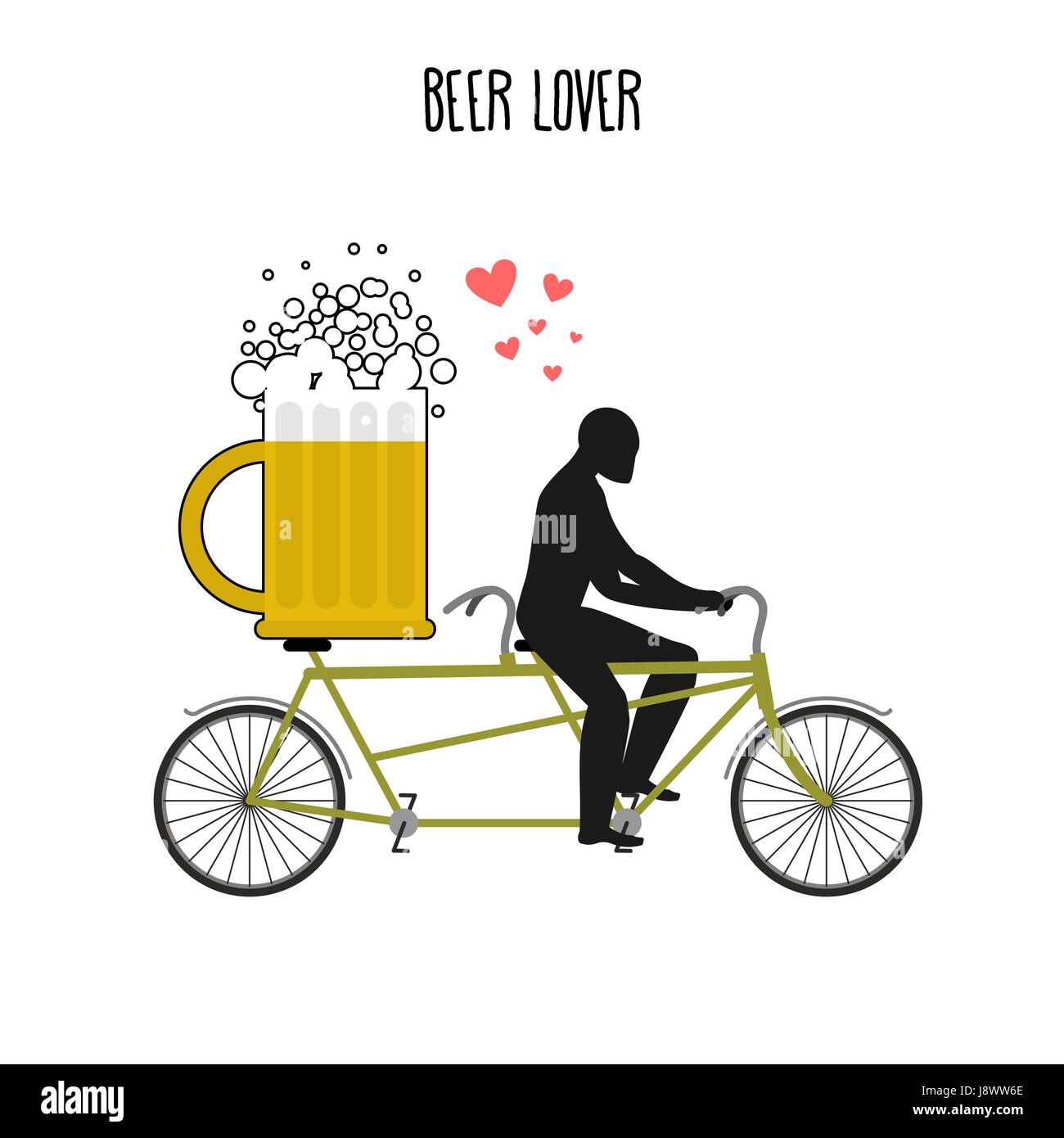 Beer lover. Beer mug on bicycle. Lovers of cycling tandem. Romantic ...