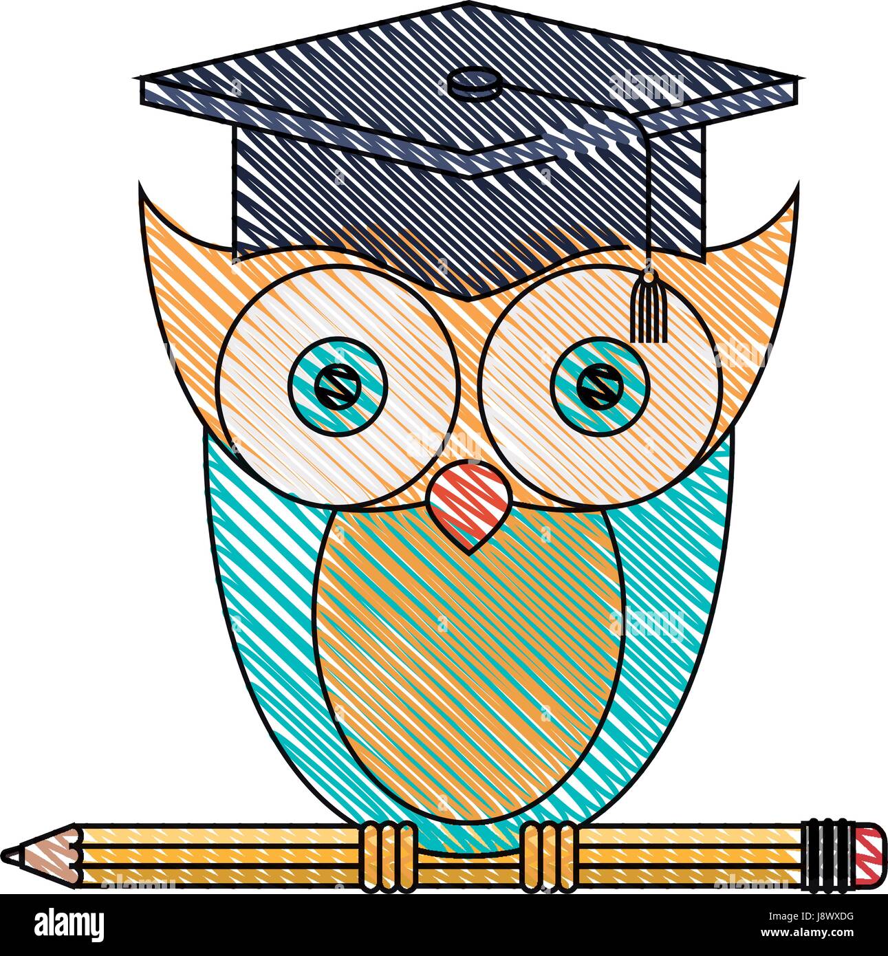 silhouette color section of knowledge owl with pencil Stock Vector ...