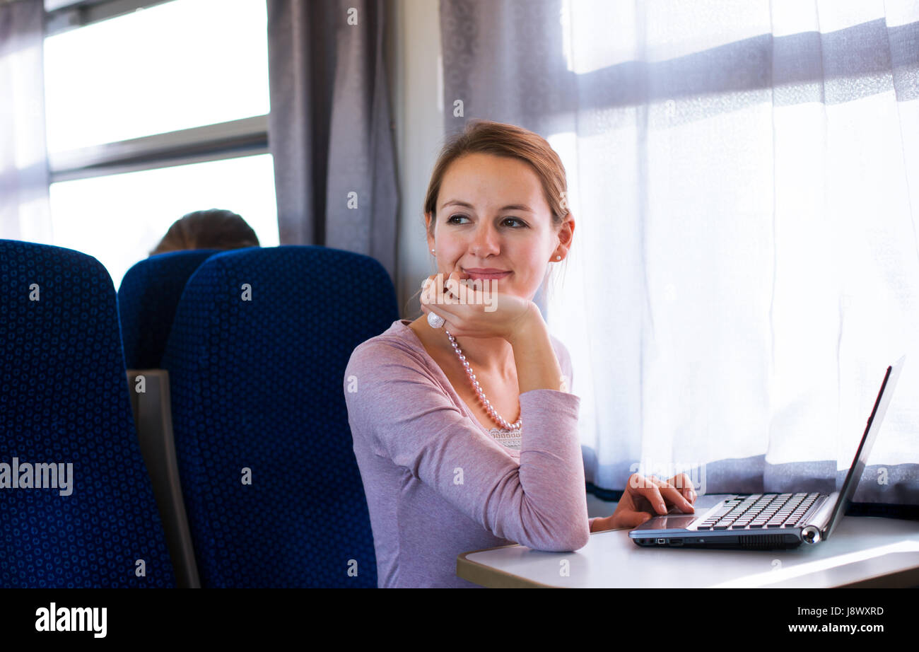 woman, railway, locomotive, train, engine, rolling stock, vehicle ...