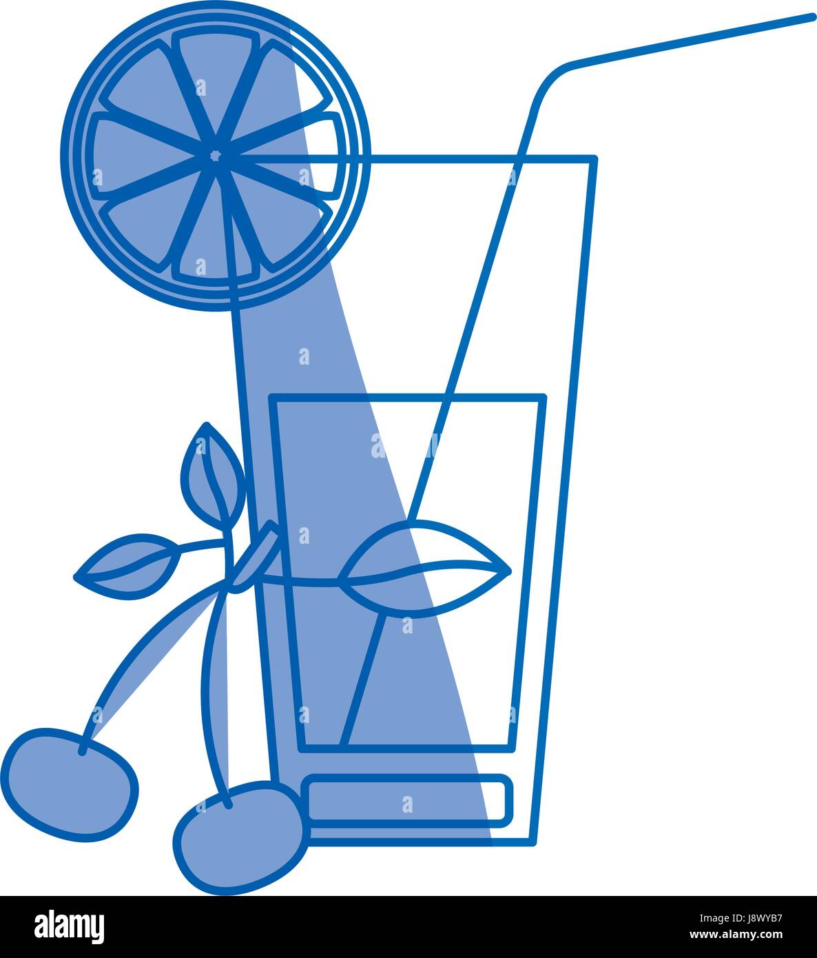 blue shading silhouette of refreshing drink with lemon slice and ...